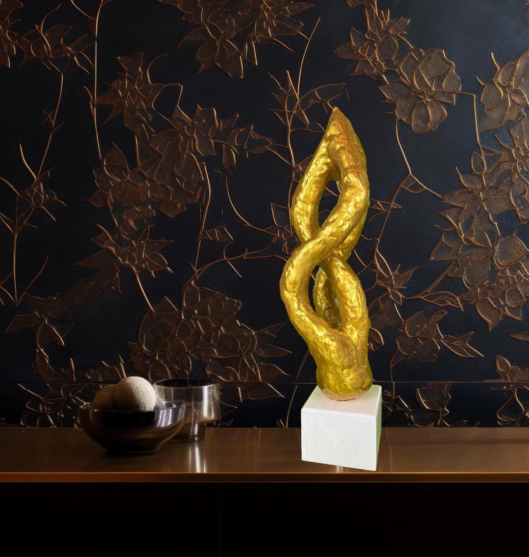 Gold Flame Sculpture – Unique Luxury Handmade Modern Minimalist Art ...