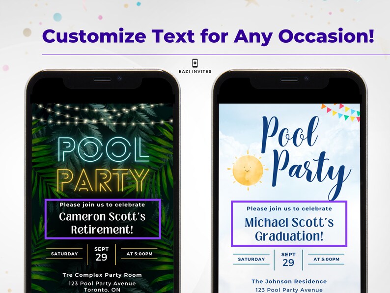 Neon Pool Party Invitation Template I Any Occassion Birthday - Etsy