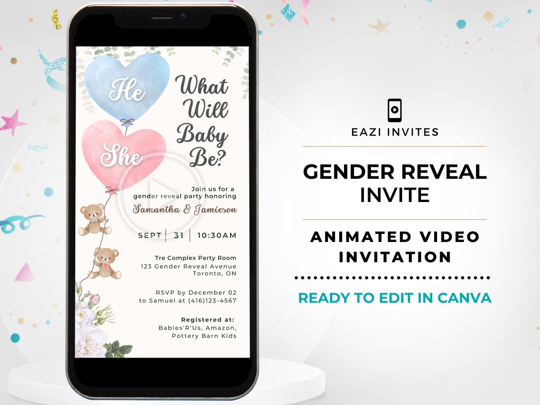 Gender Reveal Invitation Video Template With Music Blue Pink Electronic