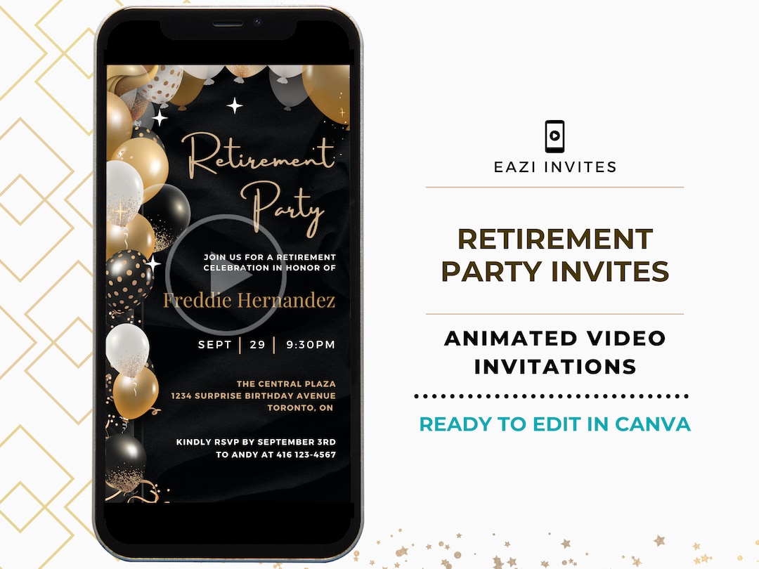 Retirement Party Video Invitation Template With Music I Black White ...