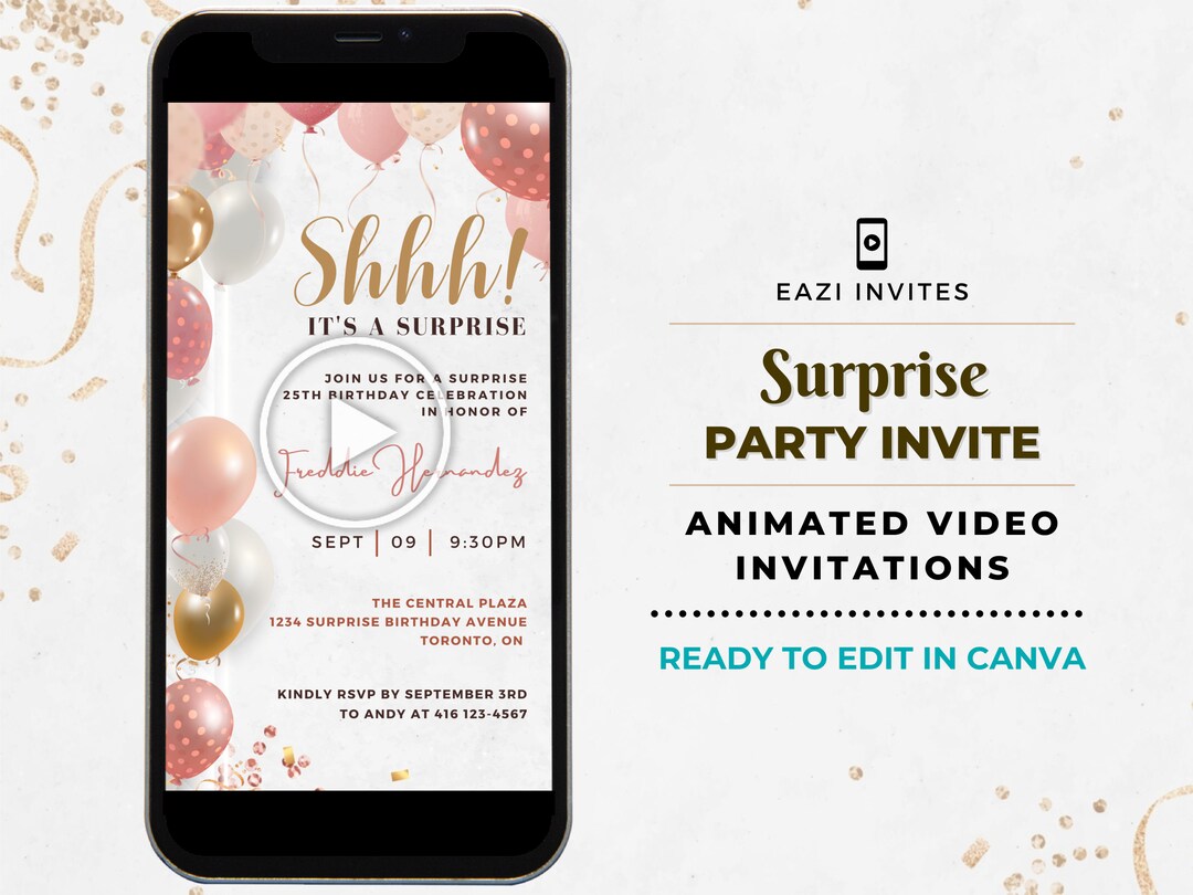 Shhh It's a Surprise Party Invitation for Birthday, Baby Shower, Bridal ...
