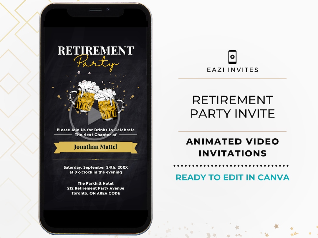 Retirement Party Video Invitation Template With Music I Cheers & Beers ...