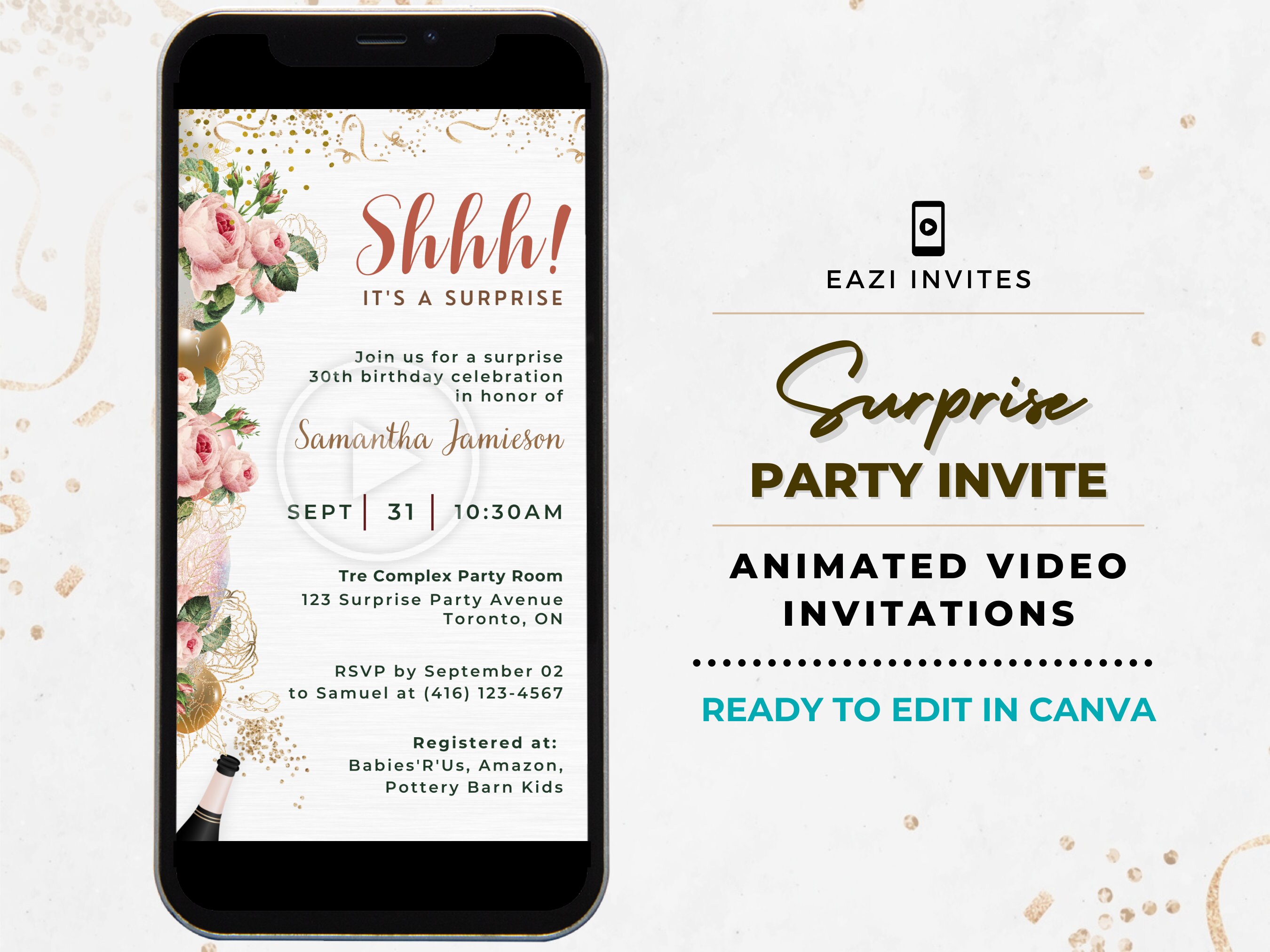 Shhh It's a Surprise Party Invitation for Birthday, Baby Shower, Bridal ...