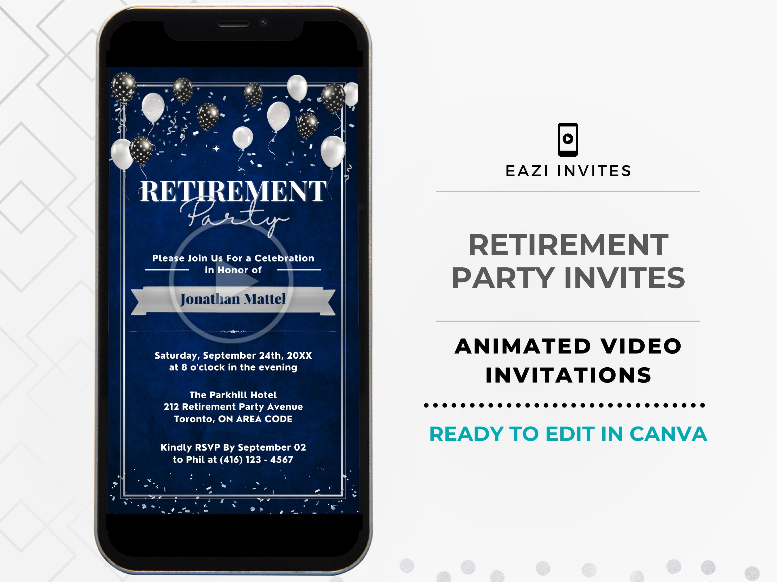 Retirement Party Video Invitation Template With Music I Silver Blue ...