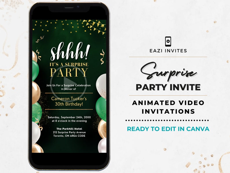 Shhh It's a Surprise Party Invitation Birthday Template Video Invite ...