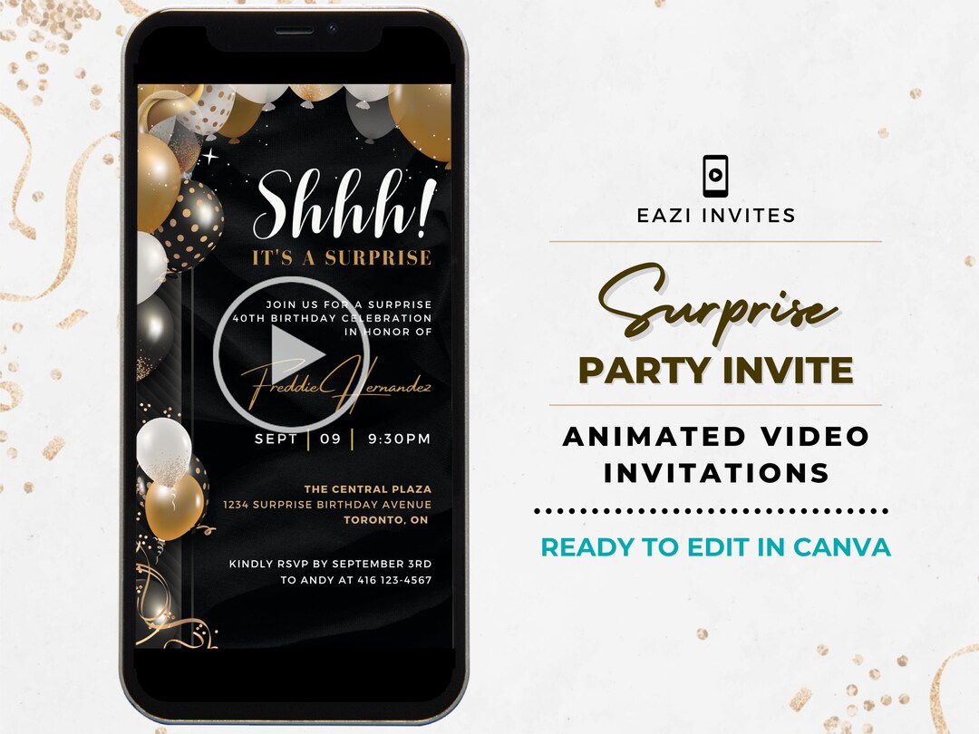 Shhh It's a Surprise Party Invitation Template I Any Occassion: Bday ...