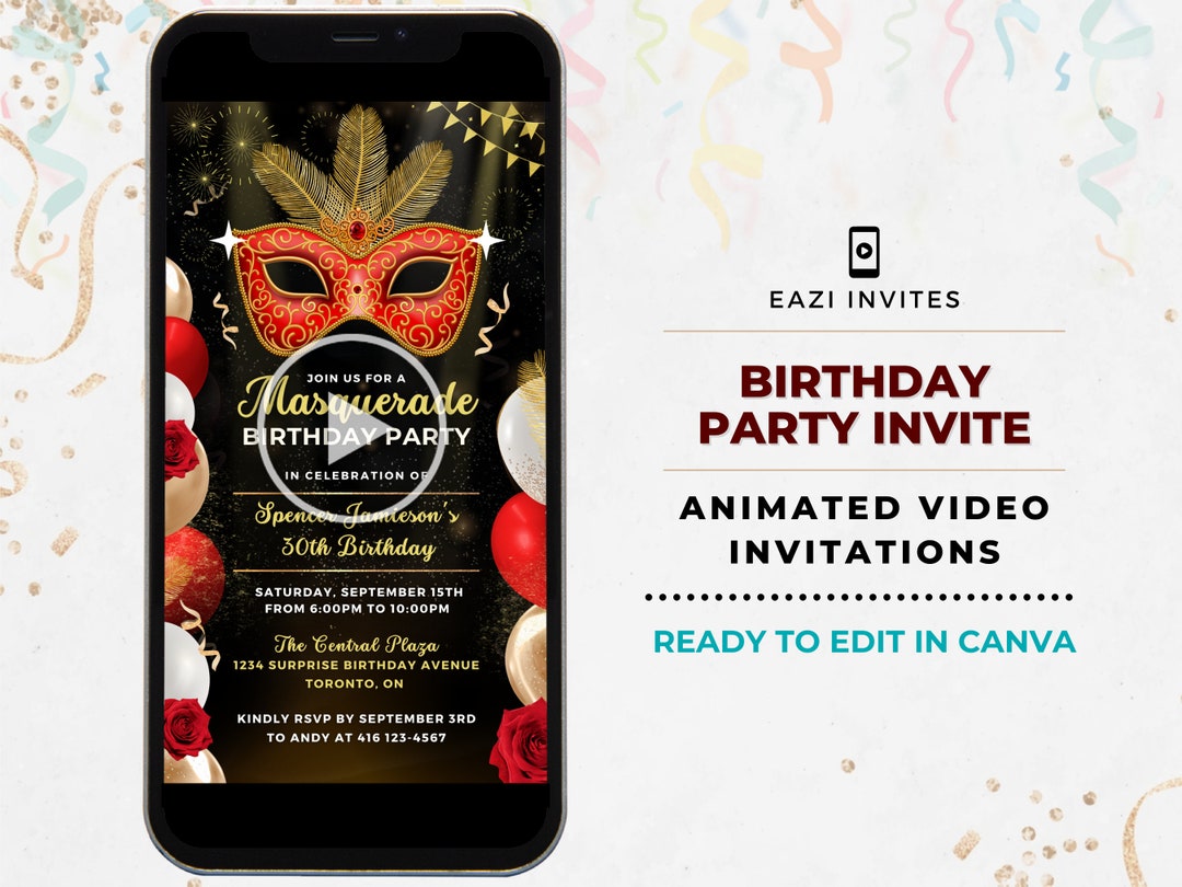 Masquerade Party Invitation Template Birthday Animated - Etsy