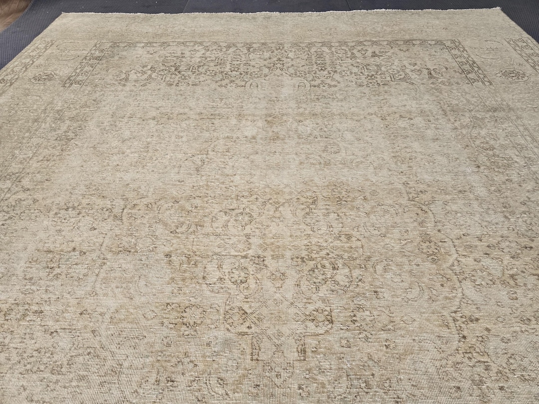 Oversized Neutral Area Rug, 9.58x12.50 Feet Faded Oushak Rug, Beige ...