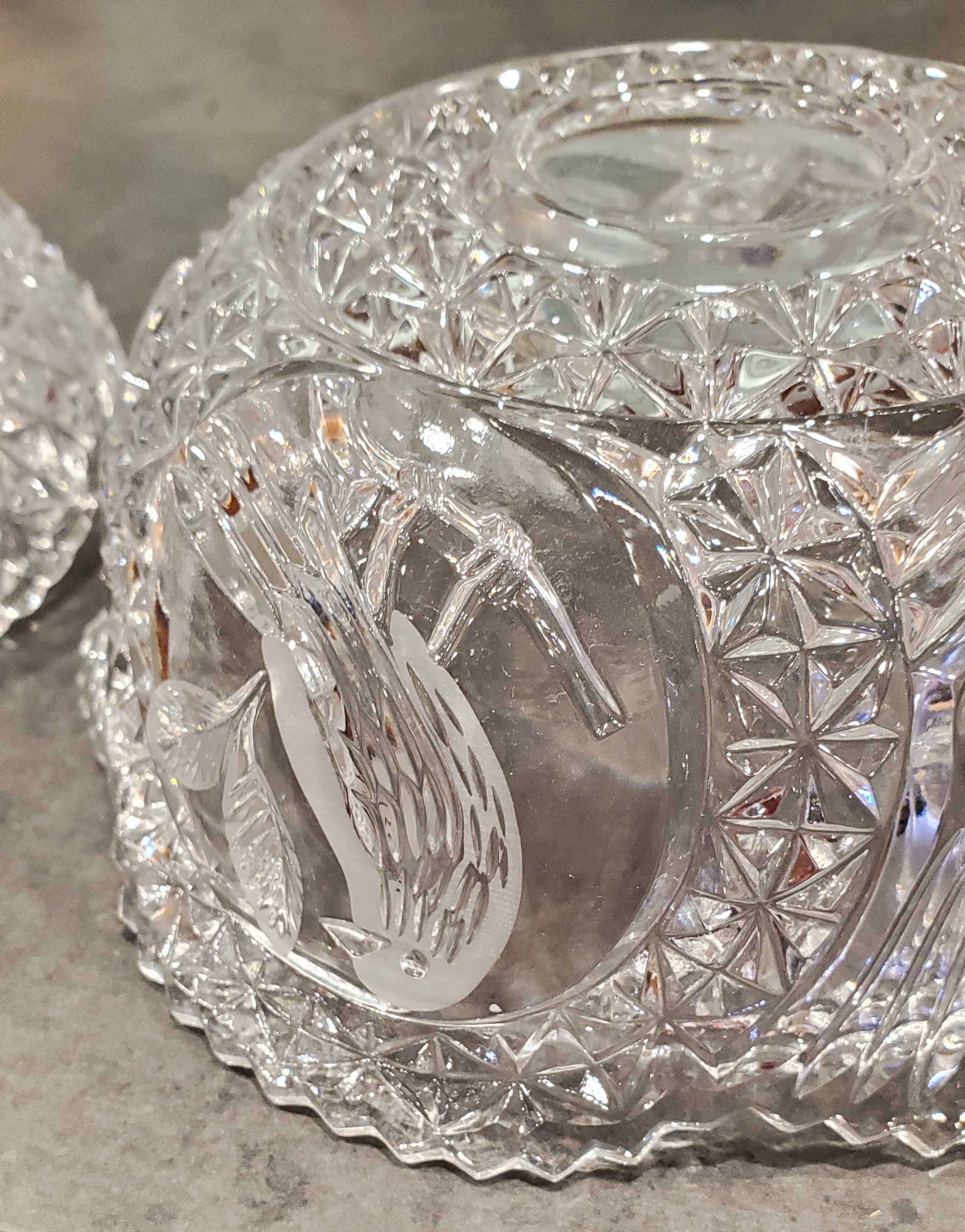 Pressed Glass Crystal Footed Pedestal Compote Dish / Byrdes Collection ...