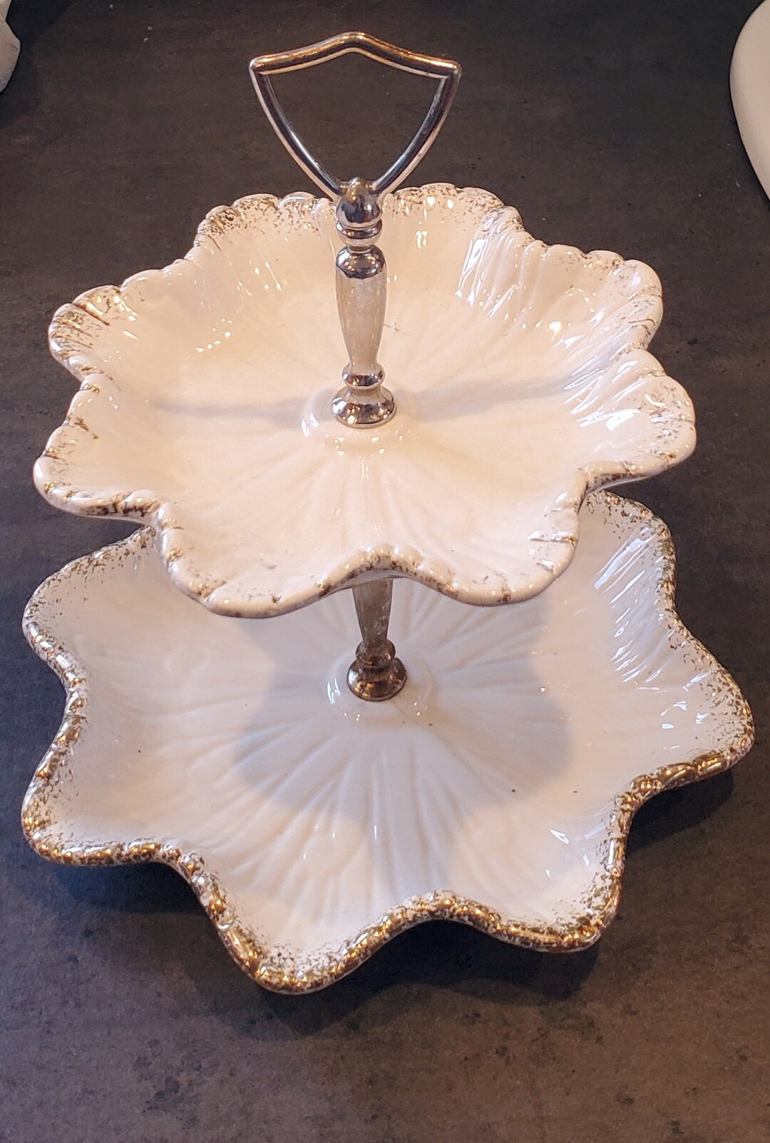 Two-tier MC Cream & Gold Serving Dessert Tray / Made in California - Etsy