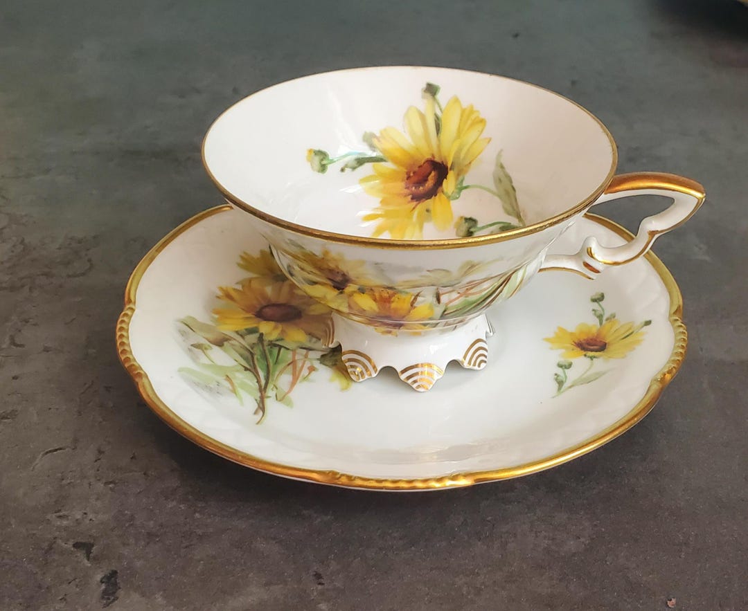 Mitterteich Bone China Yellow Floral Footed Teacup Saucer by ...