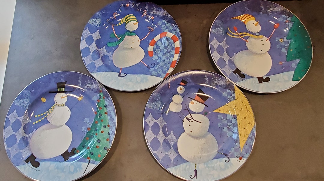 Cute Set of 4 Snowman Dessert Plates by Sakura - Etsy