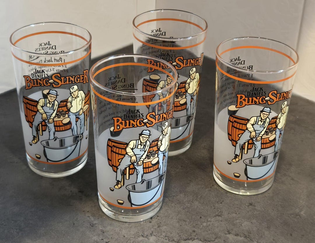Jack Daniels Bung Slinger Recipe 10 Oz Glasses / Set of 4 Vintage Clear ...