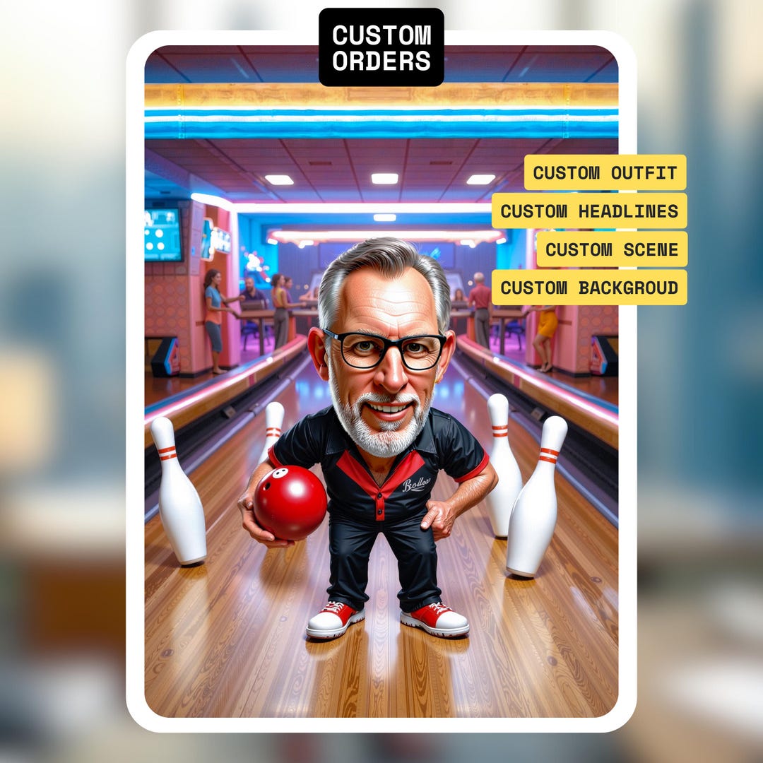 Bowler Gift, Custom Bowler Cartoon Portrait, Bowling Player Caricature ...