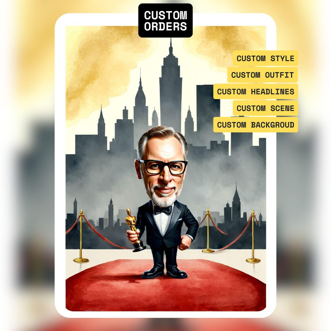 Oscar Gift, Custom Caricature Portrait, Personalised Cartoon Oscars ...