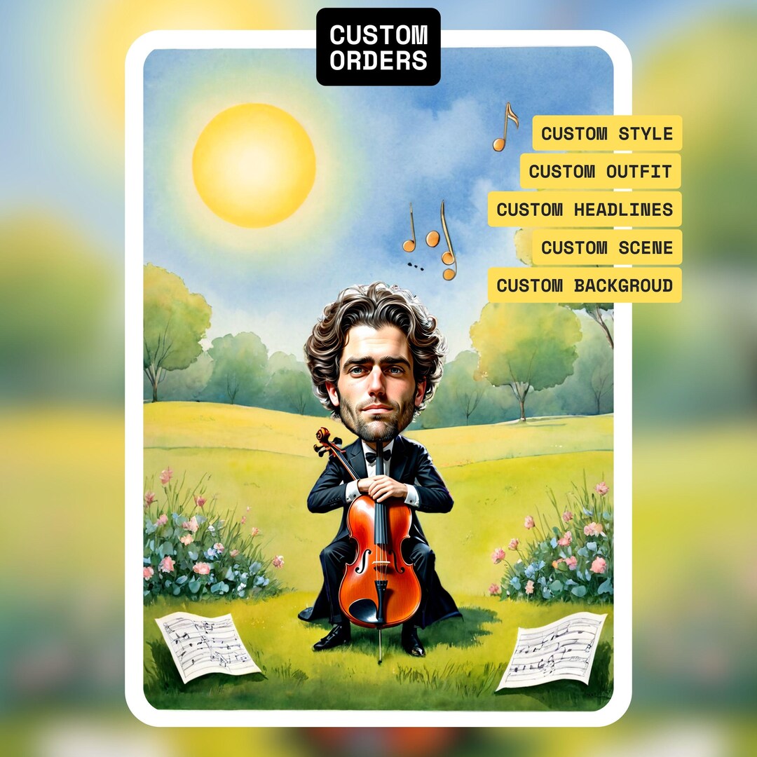 Cello Player Gift - Custom Caricature Portrait, Gift for Cellist ...