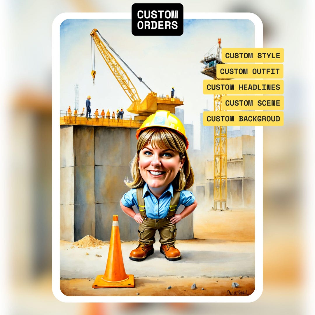 Construction Worker Caricature, Personalized Caricature Portrait From ...