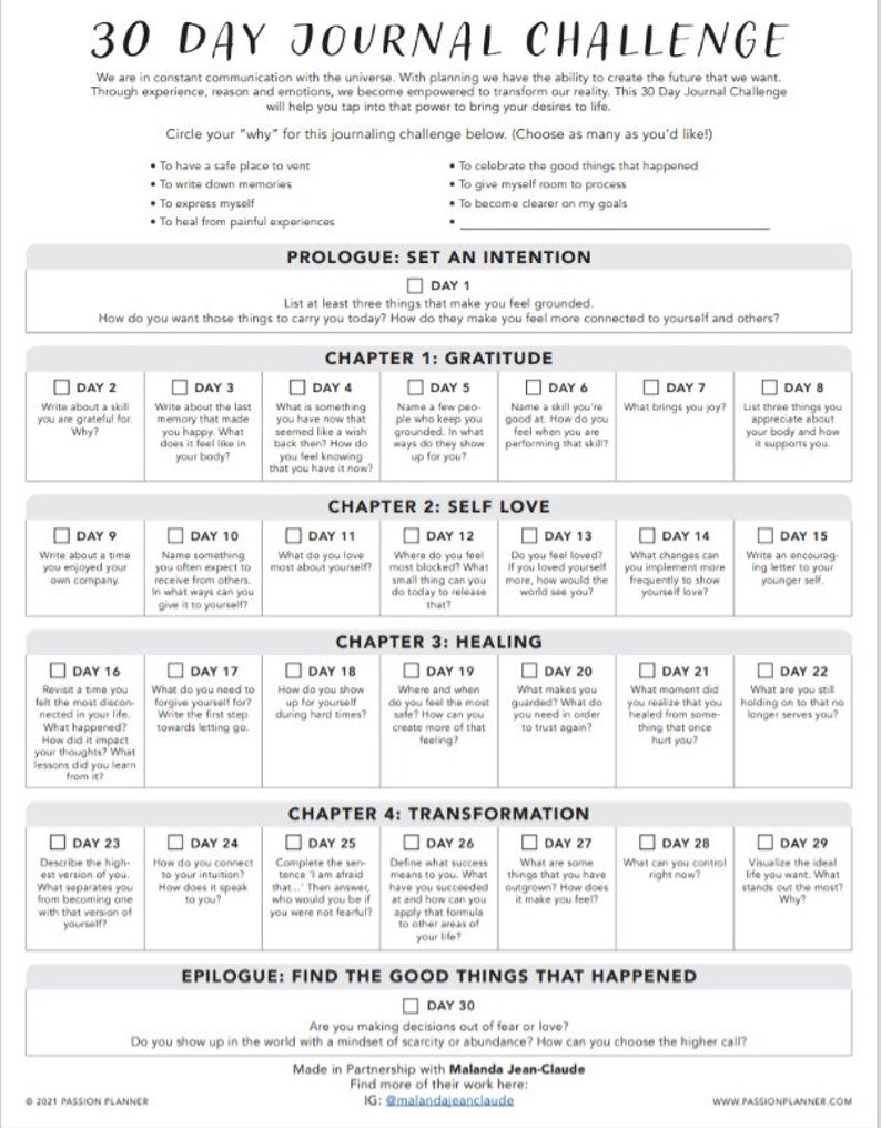 30 Day Journal Challenge - Etsy