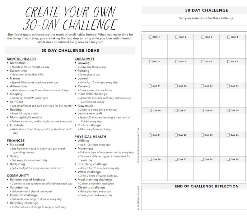 Create Your Own 30-DAY Challenge - Etsy