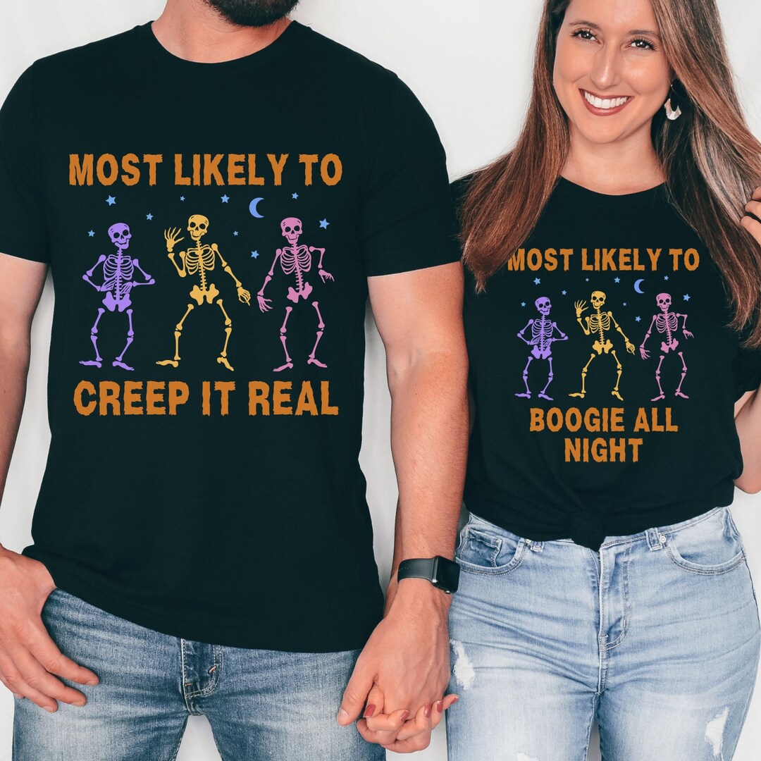 Skeletons Most Likely to Funny Couples Halloween Pajama Tops, Matching ...