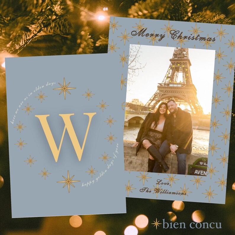 Printable Christmas Card Template, 5x7, Christmas Star, Gold Christmas ...