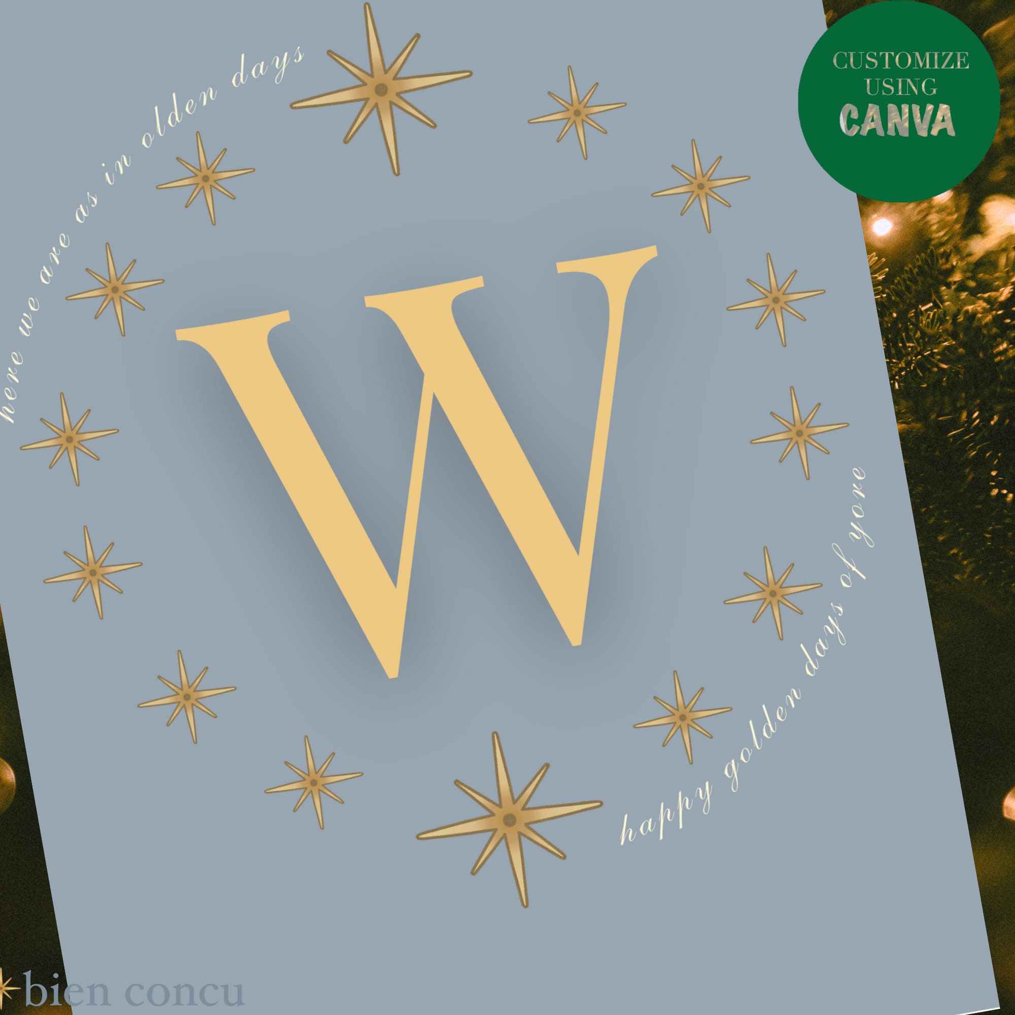 Printable Christmas Card Template, 5x7, Christmas Star, Gold Christmas ...