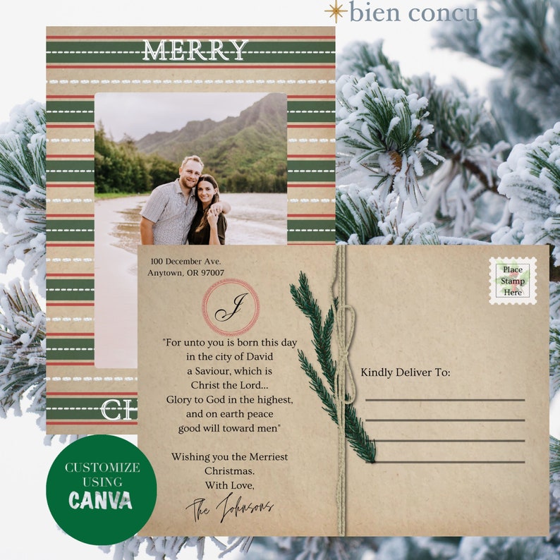 Printable Christmas Card Template Christmas Post Card 4.25x6 - Etsy