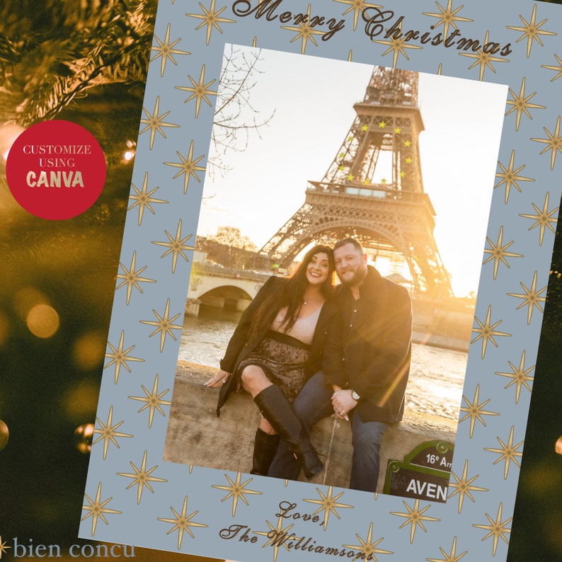 Printable Christmas Card Template, 5x7, Christmas Star, Gold Christmas ...