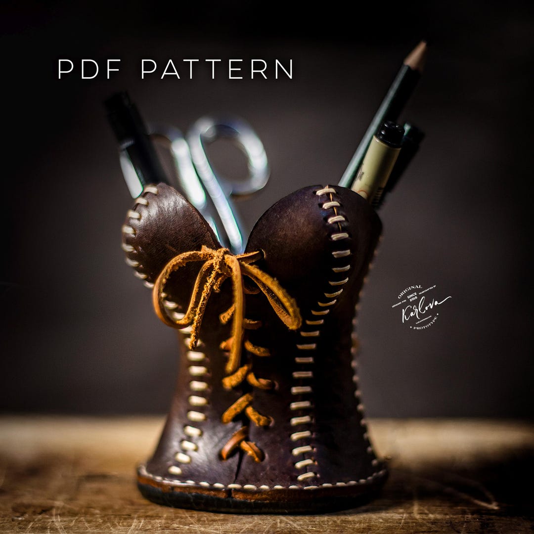 Le Fétiche Corset Pencil Cup PDF Pattern Download Pencil Holder Pen Organizer Leatherwork DIY ...