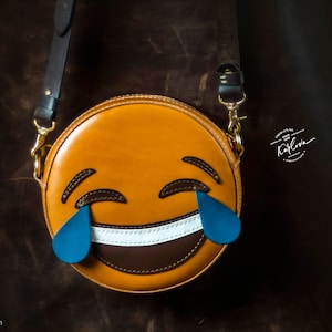 Emoji Leather Bag Pattern, Funny Purse, LOL Round Bag, Ha-ha Emoticon ...