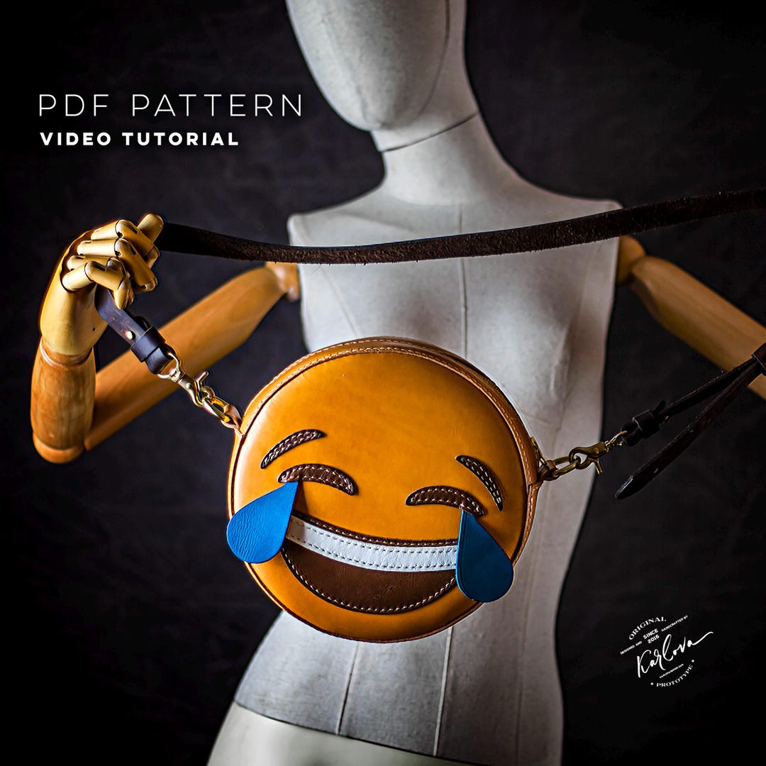 Emoji Leather Bag Pattern, Funny Purse, LOL Round Bag, Ha-ha Emoticon ...