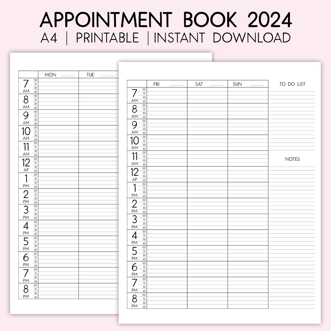 2024 Appointment Book Printable Appointment Tracker 15 Minute Intervals, Nail Tech, Beauty Salon ...