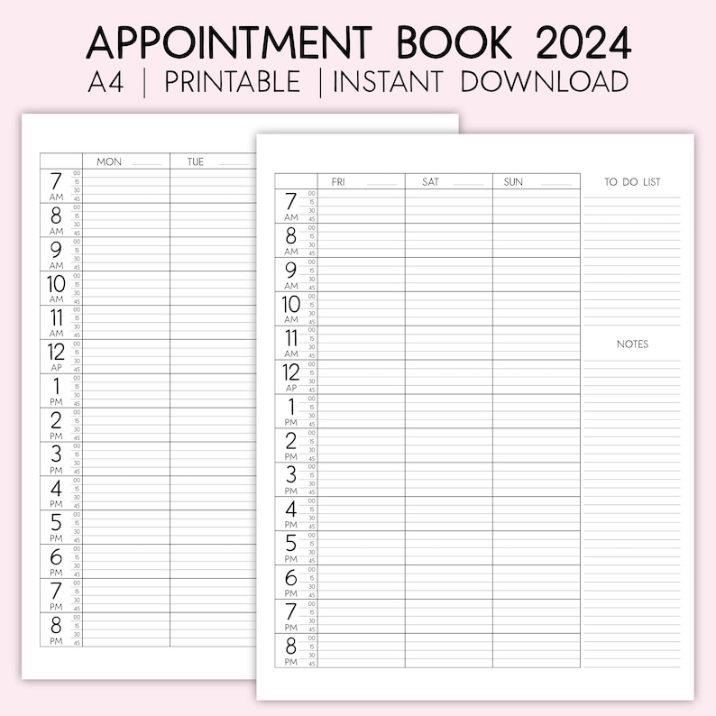 2024 Appointment Book Printable Appointment Tracker 15 Minute Intervals ...