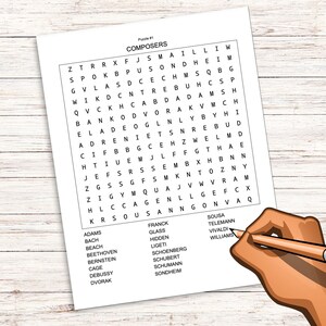 Music Composers Word Search Worksheet PDF - Etsy