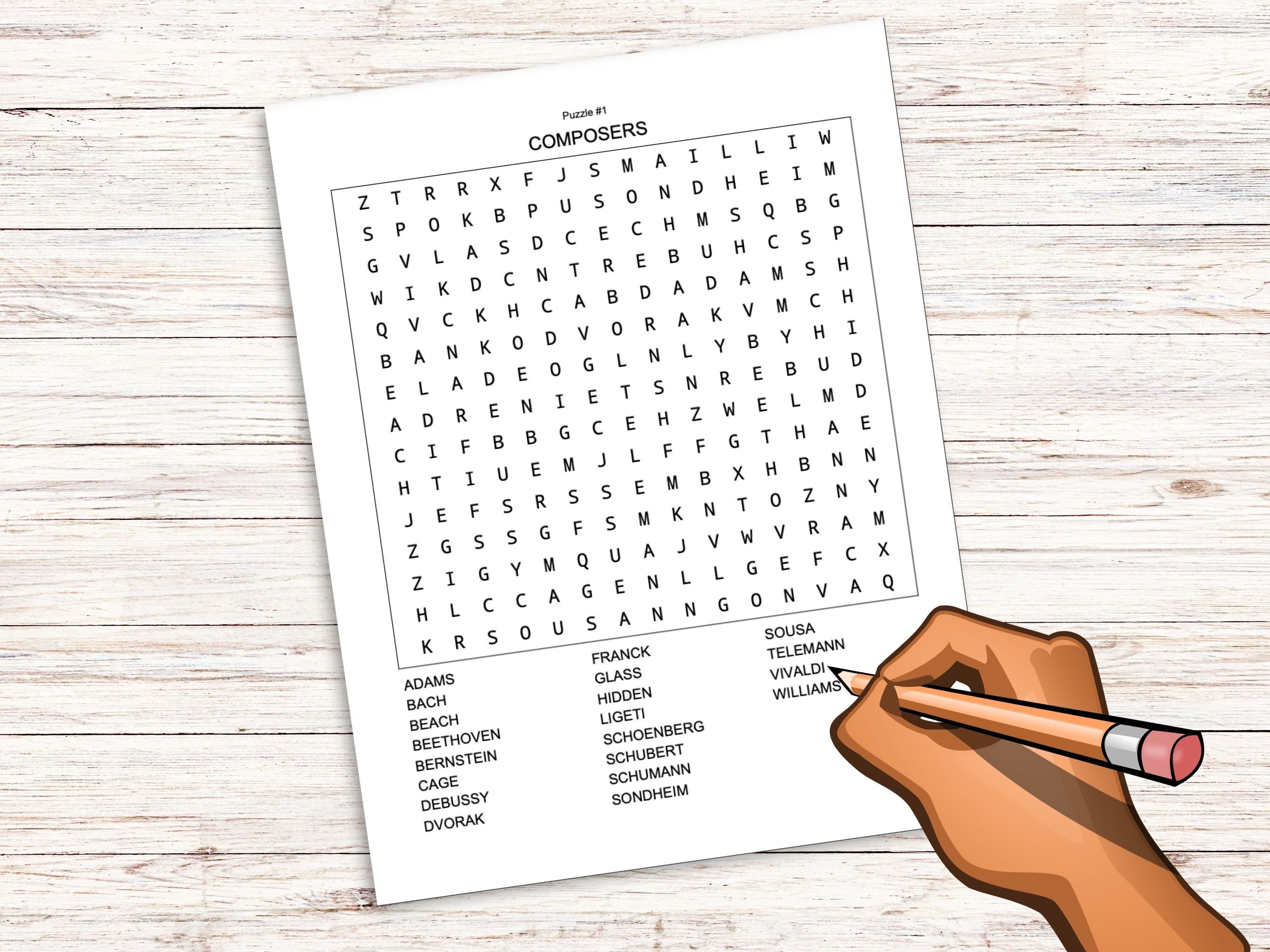 Music Composers Word Search Worksheet PDF - Etsy