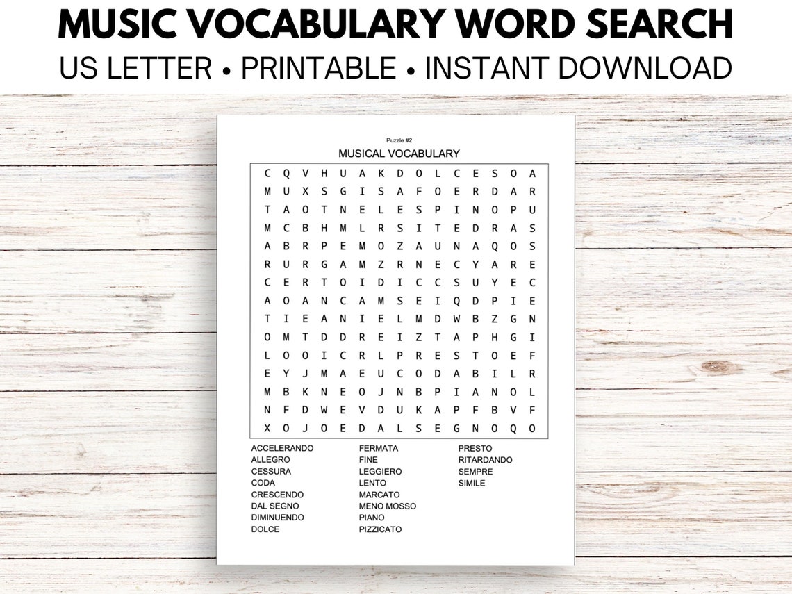 Music Vocabulary Word Search Worksheet PDF - Etsy