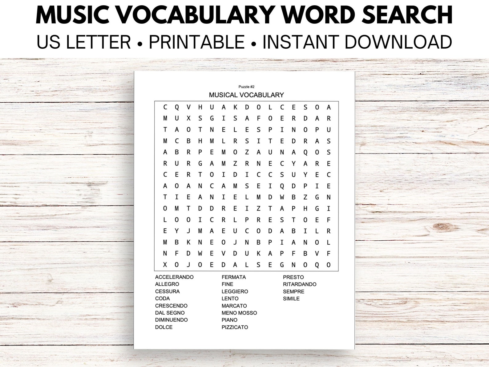 Music Vocabulary Word Search Worksheet PDF - Etsy