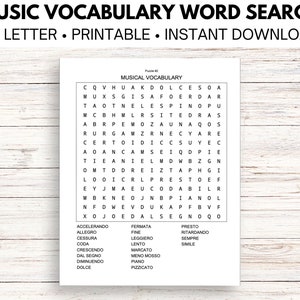Music Vocabulary Word Search Worksheet PDF - Etsy