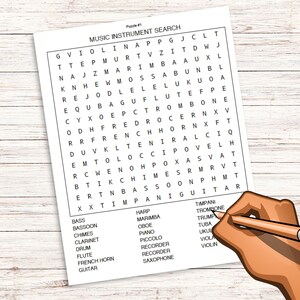 Music Instruments Word Search Worksheet PDF - Etsy