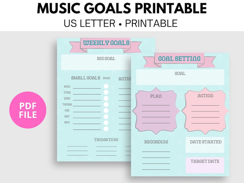 Music Goal Setting Worksheet Printable PDF - Etsy