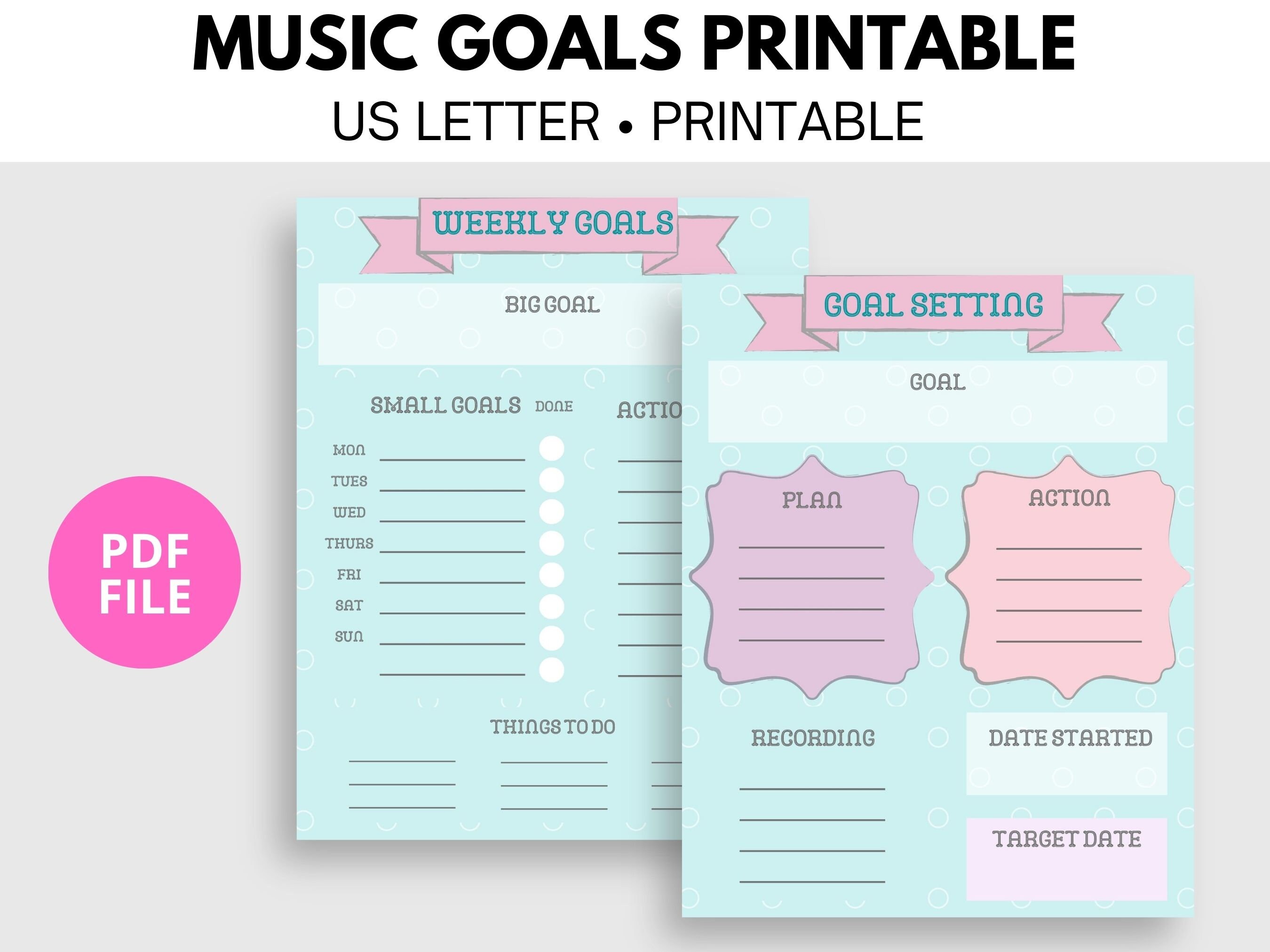 Music Goal Setting Worksheet Printable PDF - Etsy