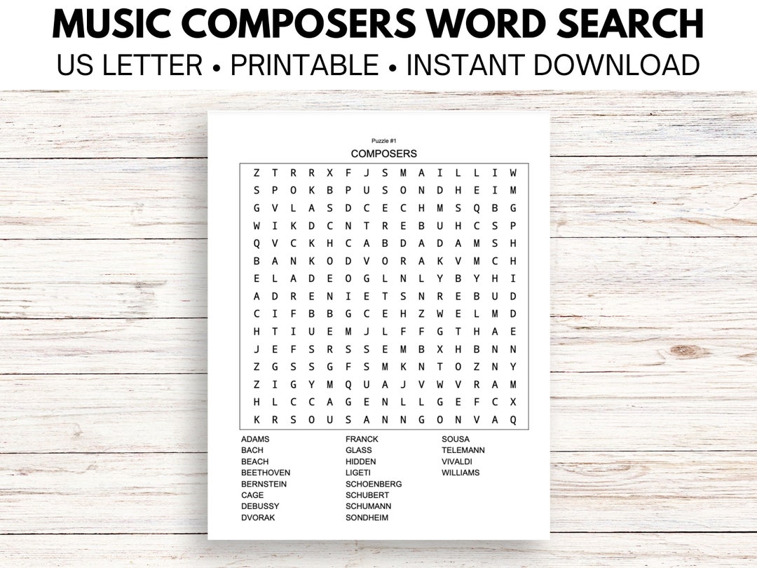 Music Composers Word Search Worksheet PDF - Etsy