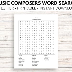 Music Composers Word Search Worksheet PDF - Etsy
