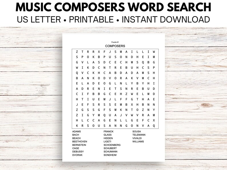 Music Composers Word Search Worksheet PDF - Etsy