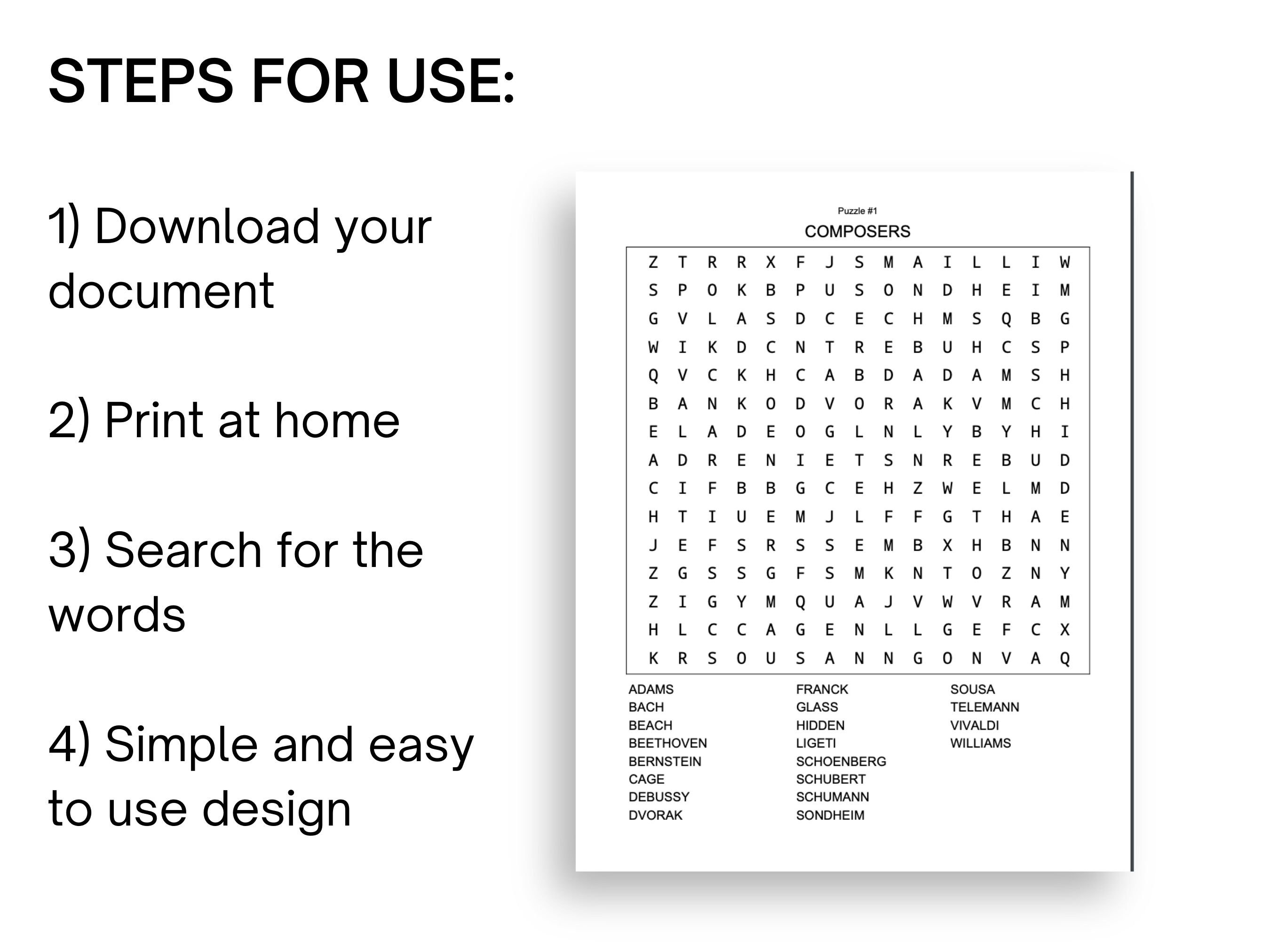 Music Composers Word Search Worksheet PDF - Etsy