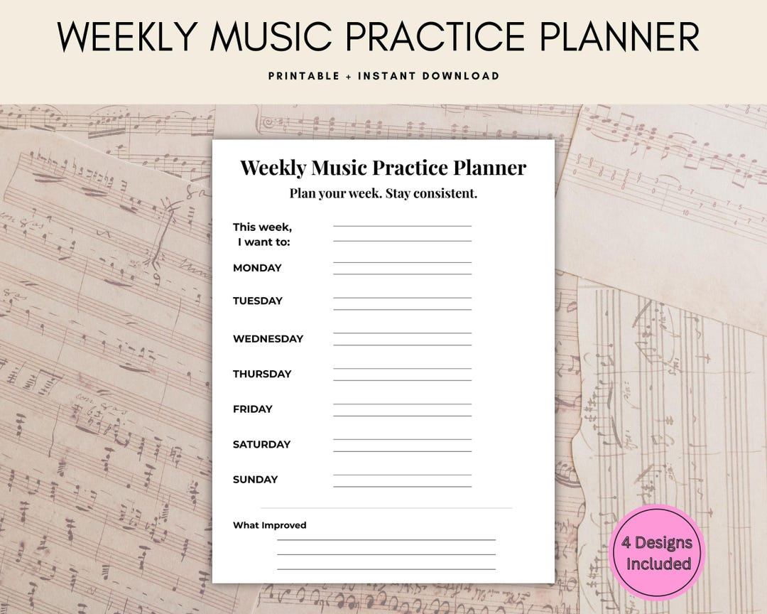 Weekly Music Practice Planner Printable (A4 A5 US Letter) - Etsy