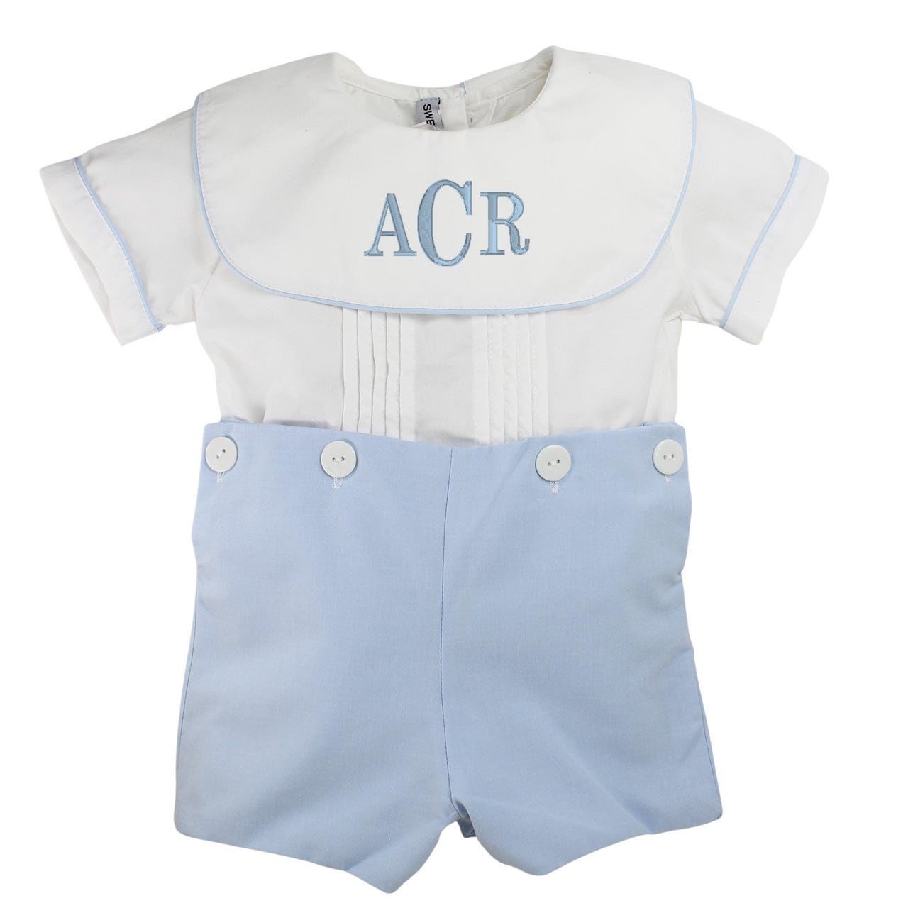 Baby Boys Bobbie Suit White Blue Button on Shorts Set, Personalized ...