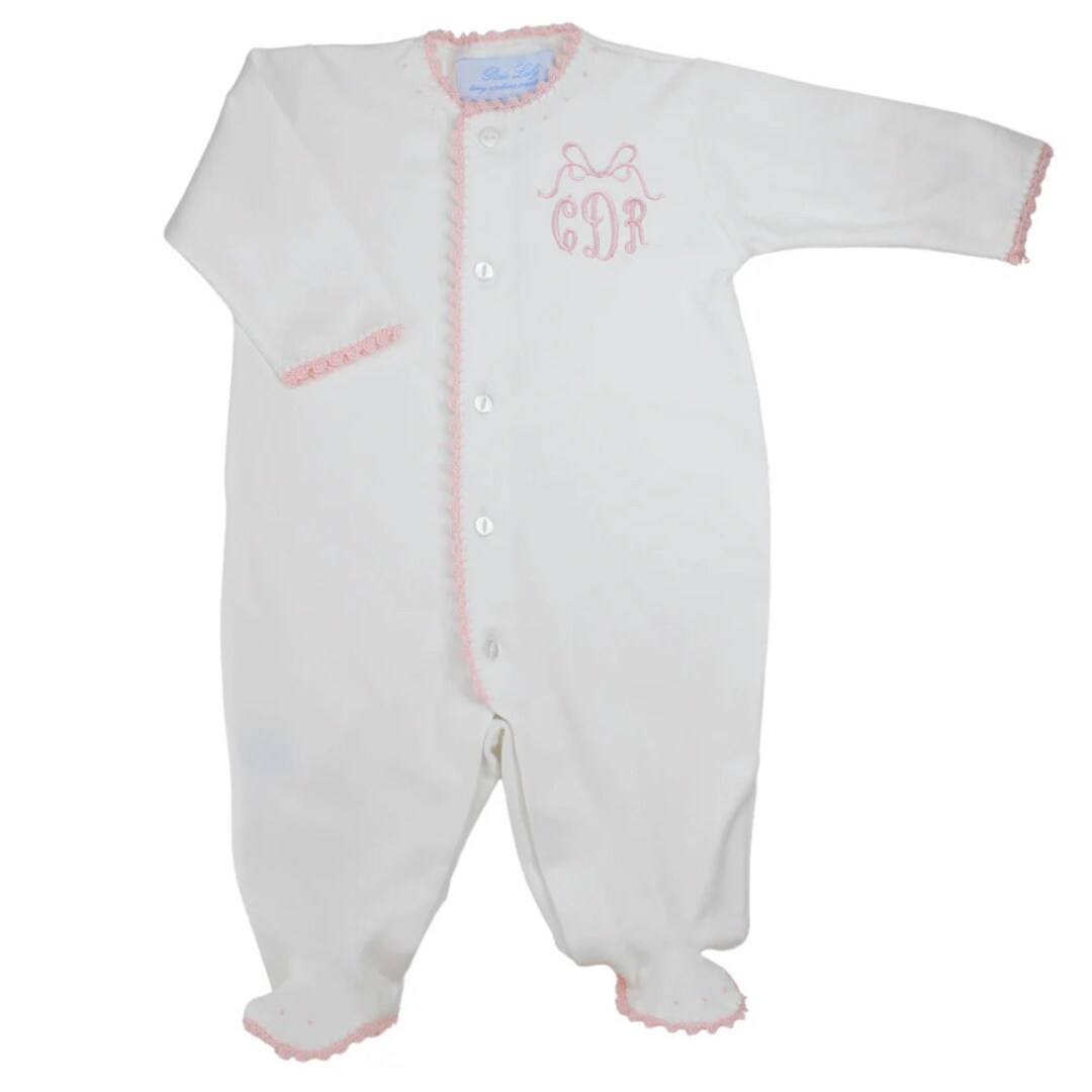 Baby Girl Pajama With Feet, Pima Cotton Footie White With Crochet Trim ...