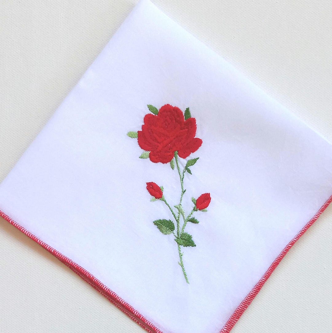 Handkerchief: Embroidered / Floral / Vintage / Womans Accessory / Red ...