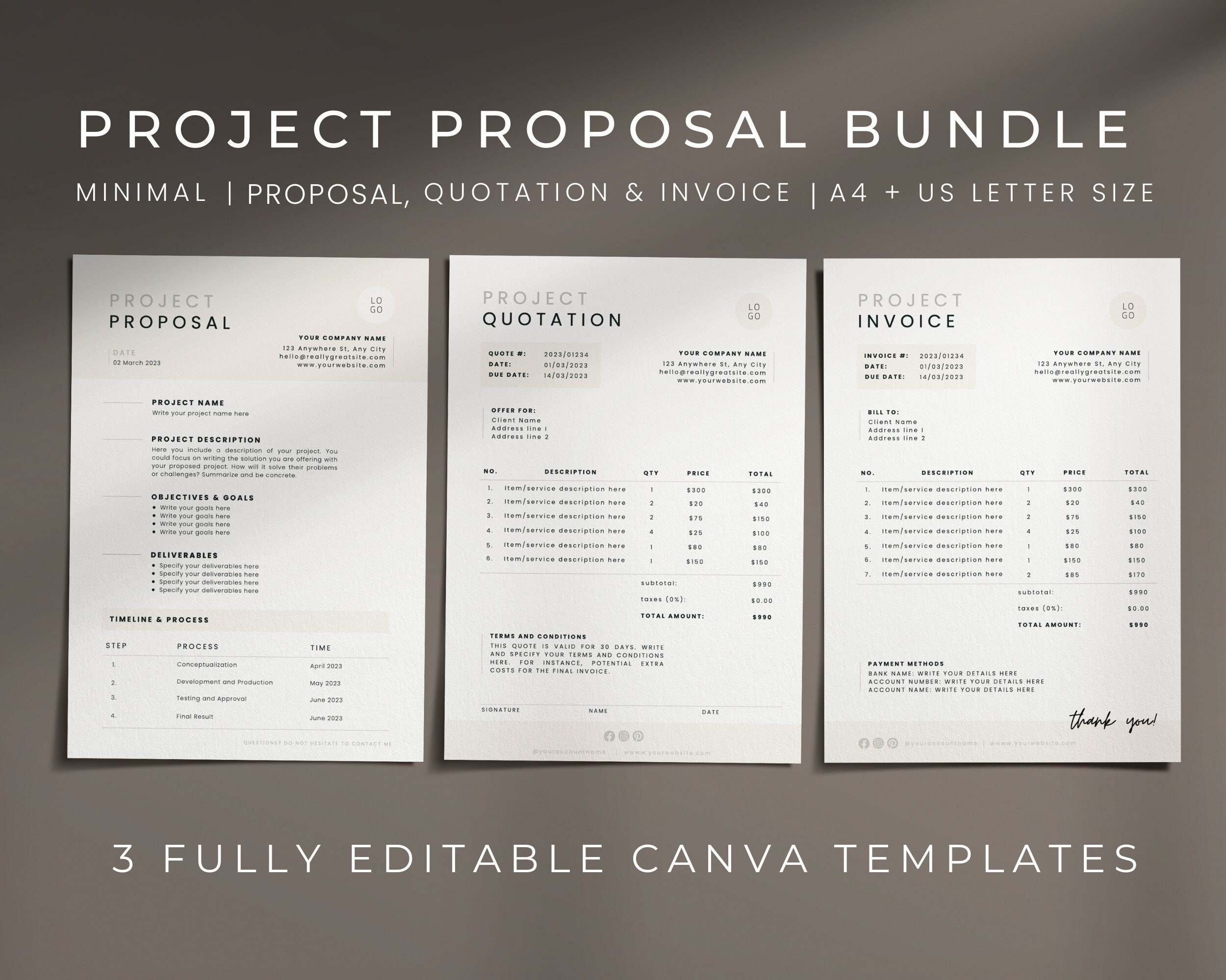 Project Proposal Template, Minimal Project Proposal, Invoice Bundle ...